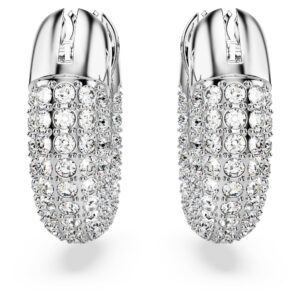 Swarovski Dextera Hoop Earrings, Pavé, White, Rhodium plated