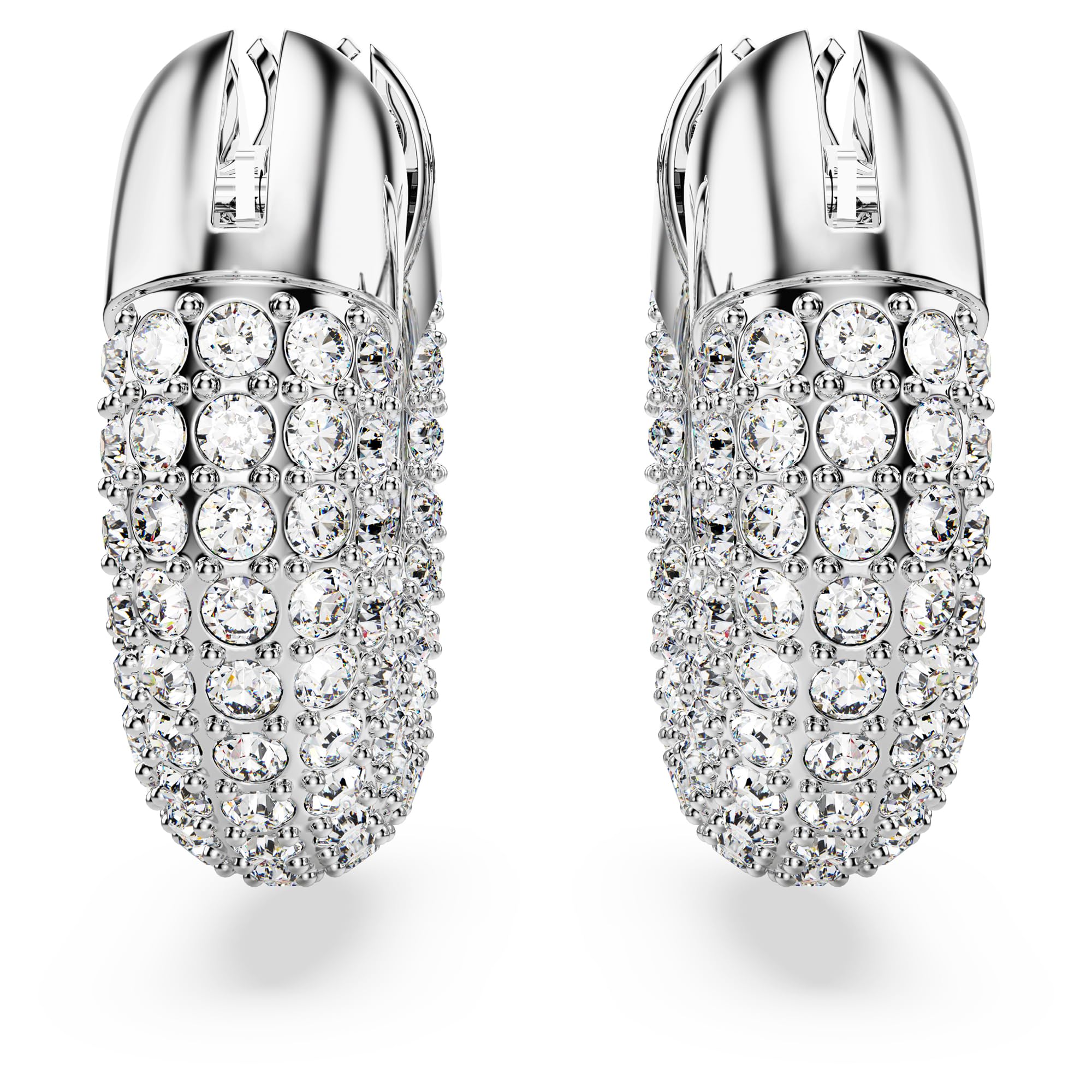 Swarovski Dextera Hoop Earrings, Pavé, White, Rhodium plated