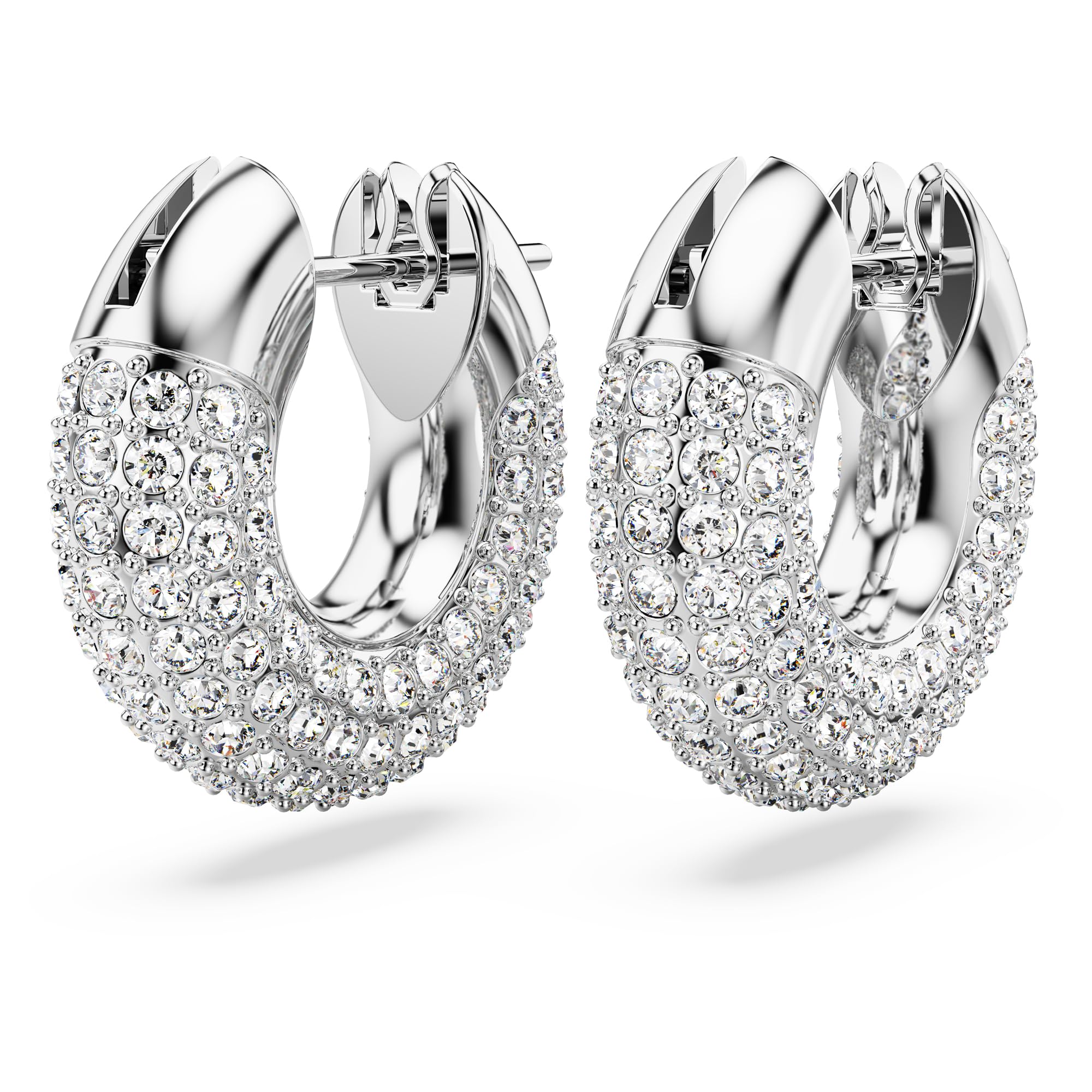 Swarovski Dextera Hoop Earrings, Pavé, White, Rhodium plated