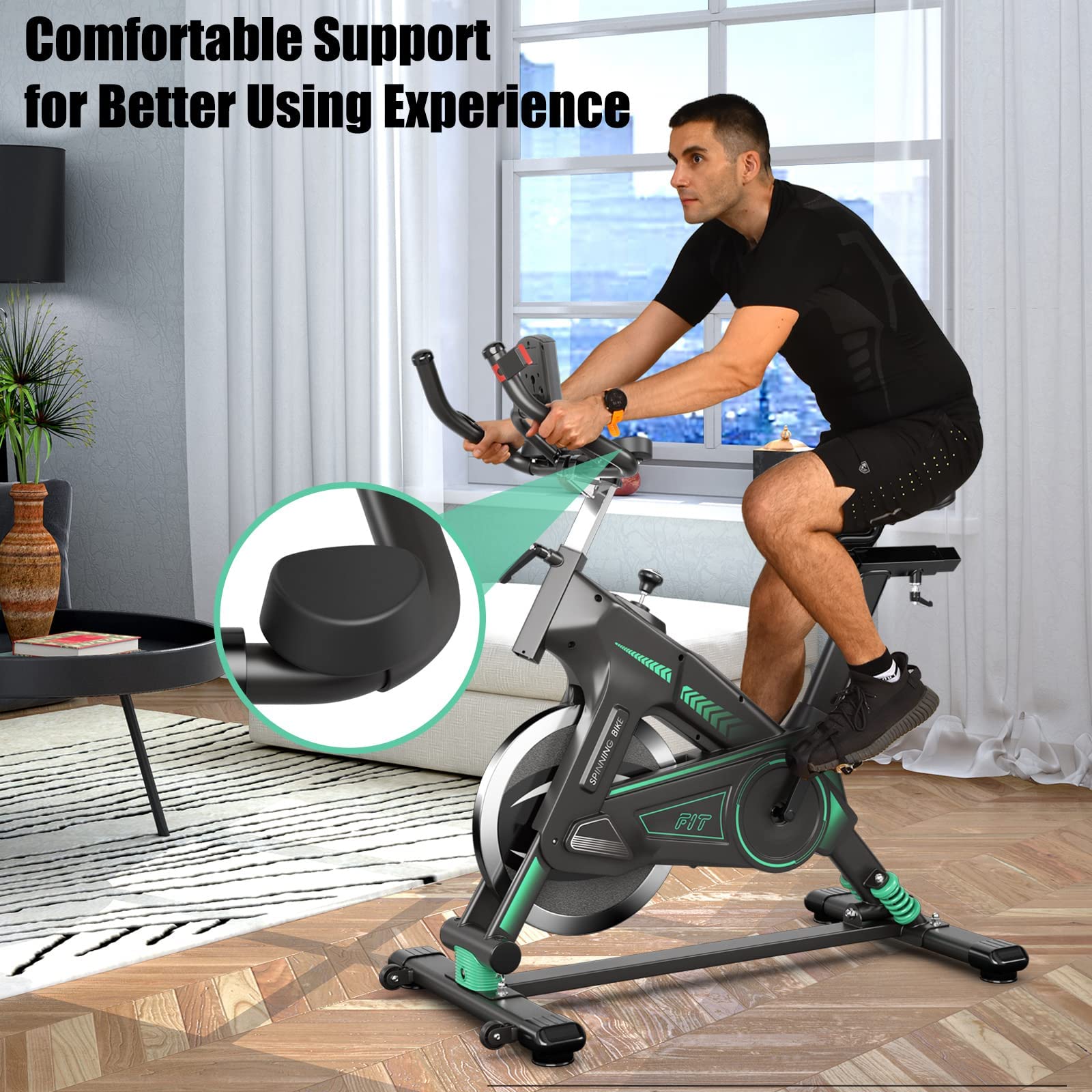 Goplus Indoor Cycling Bike, Stationary Exercise Bike Workout Bike with Device Holders, LCD Monitor, Adjustable Resistance & Seat & Handle, Simulated Swing Design, Suitable for Gym Home Cardio Training