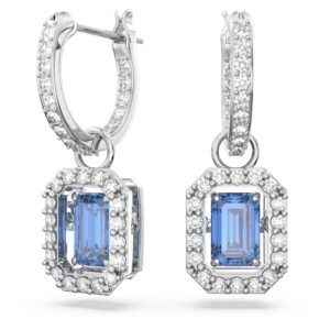 swarovski una earrings, octagon cut swarovski zirconia, blue, rhodium finish