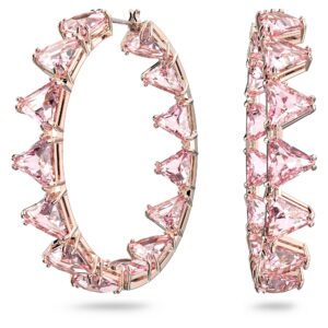 swarovski ortyx hoop earrings, triangle cut crystals, pink, rose gold-tone plated