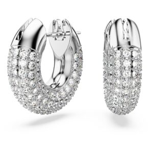 swarovski dextera hoop earrings, pavé, white, rhodium plated