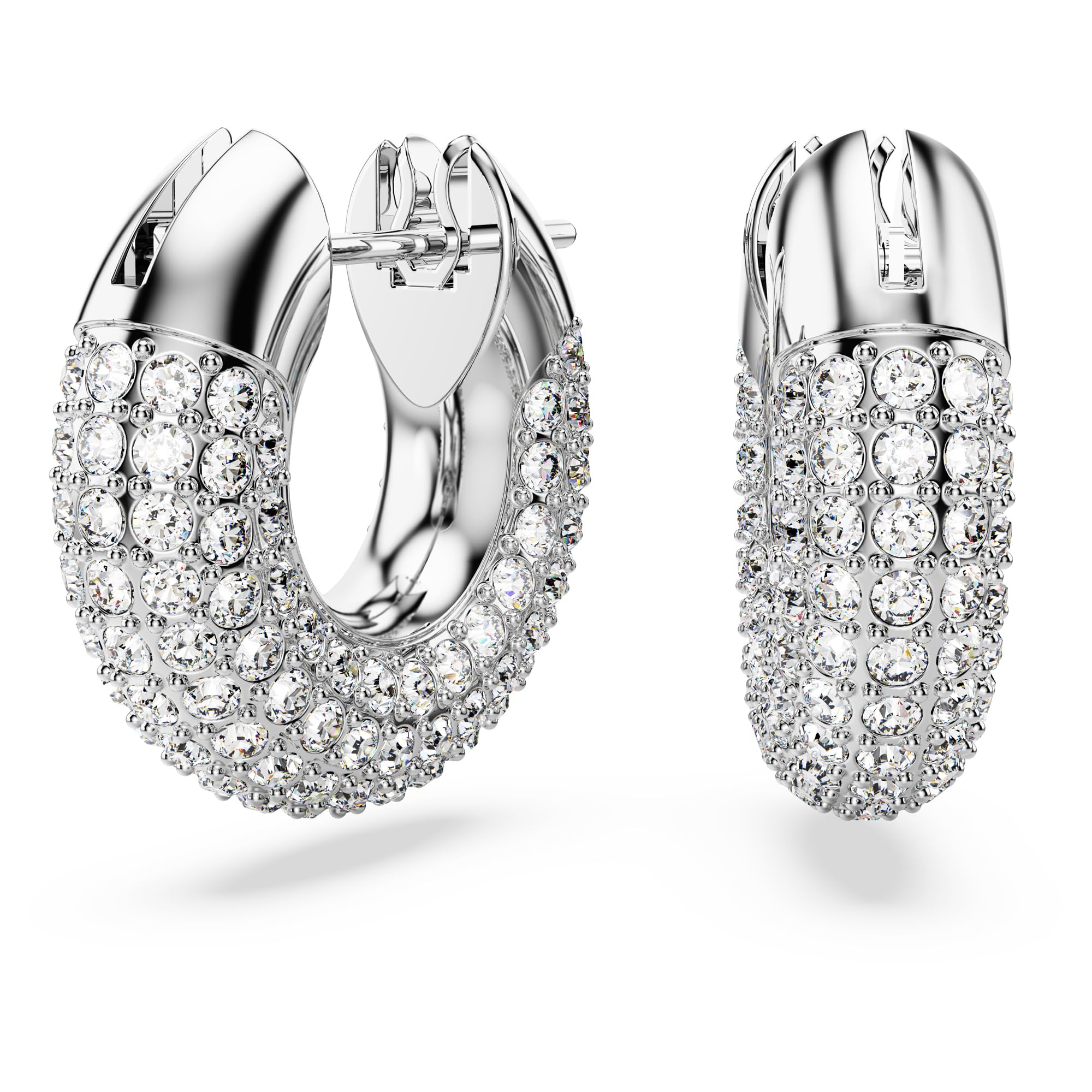 Swarovski Dextera Hoop Earrings, Pavé, White, Rhodium plated