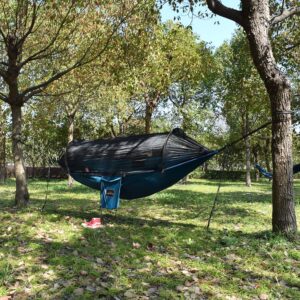 AnorTrek Professional Camping Hammock with Mosquito Net, Lightweight Portable Double Hammock with Two 10 FT Hammock Tree Straps, 230T Nylon Hammock for Camping, Hiking, Yard, Backpacking Blue