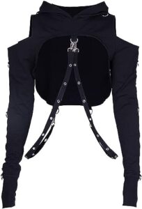 goth crop top hoodies for women hoodie aesthetic punk black sweatshirt rave outfit emo teen girls long sleeve workout