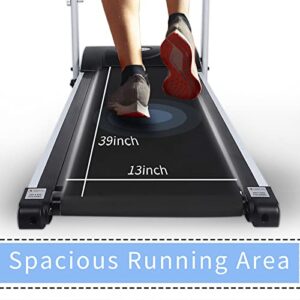 YSSOA High Performance Folding Treadmill, Workout Running Machine with LCD Display and Phone Slot, Compact Treadmill for Fitness Gym Exercise, White and Black.