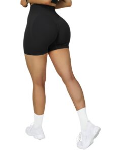 suuksess women seamless booty shorts scrunch butt lifting high waisted workout shorts (3" black, m)