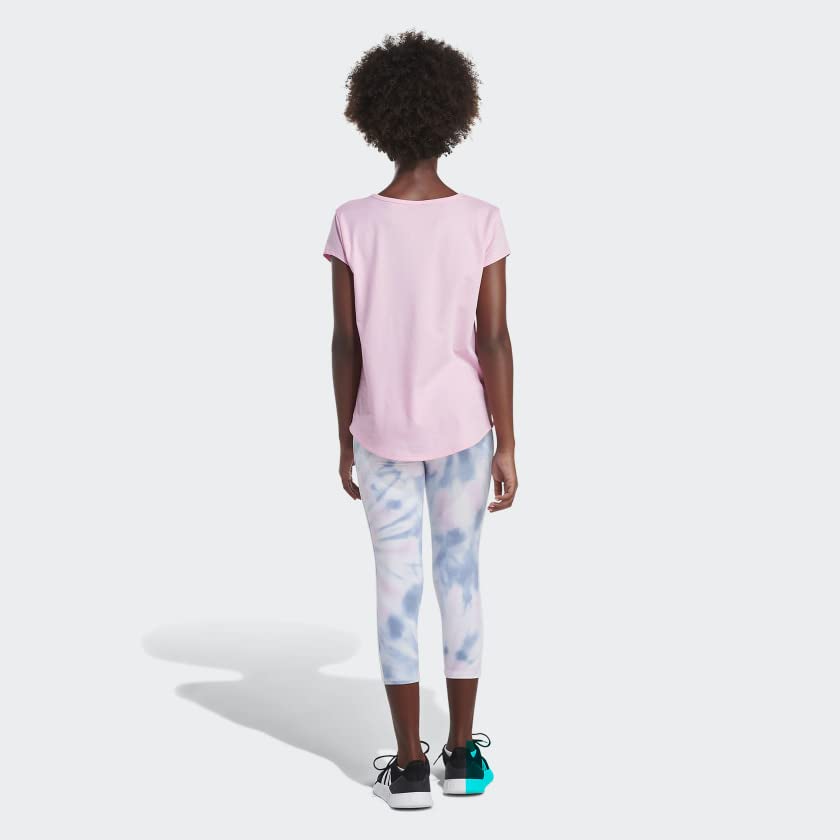 adidas Girls Cotton 3 Stripe Allover Print Tight, White with Blue, Small (7/8)