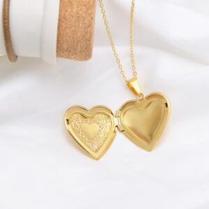 Paialco Stainless Steel Heart Shaped Locket Pendant Necklace, Royal Flowers, Yellow Gold Tone