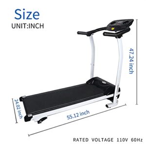 YSSOA High Performance Folding Treadmill, Workout Running Machine with LCD Display and Phone Slot, Compact Treadmill for Fitness Gym Exercise, White and Black.