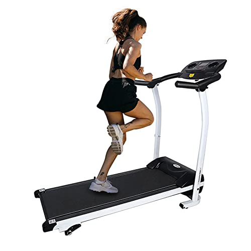 YSSOA High Performance Folding Treadmill, Workout Running Machine with LCD Display and Phone Slot, Compact Treadmill for Fitness Gym Exercise, White and Black.