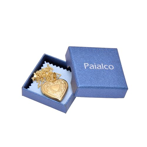 Paialco Stainless Steel Heart Shaped Locket Pendant Necklace, Royal Flowers, Yellow Gold Tone