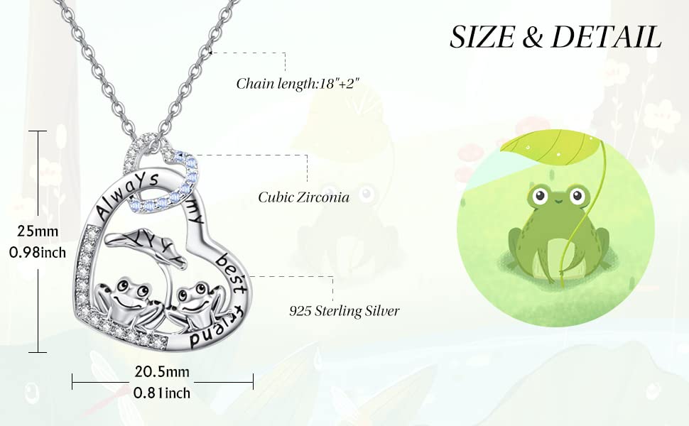 Palpitate Frog Necklace for Women 925 Sterling Silver Frog Necklaces Friends Necklaces Always My Best Friend Frog Gifts Jewelry