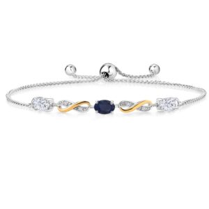 gem stone king 2 tone 925 sterling silver and 10k yellow gold blue sapphire white moissanite and lab grown diamond tennis bracelet for women (1.59 cttw, fully adjustable up to 9 inch)