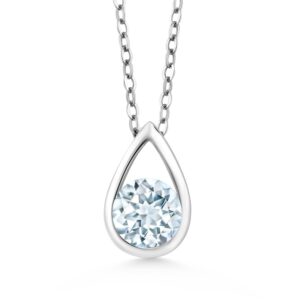 gem stone king 925 sterling silver 5mm round gemstone birthstone teardrop pendant necklace for women with 18 inch silver chain