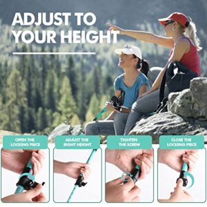 KINGGEAR Walking Stick for Hiking - Adjustable Quick Flip Lock Trekking Poles, Collapsible, Lightweight 7075 Aluminum, Natural Anti-Sweat Cork Grips, All Terrains