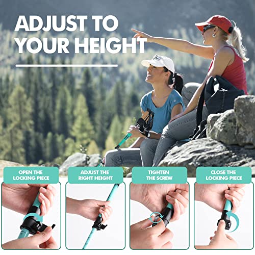 KINGGEAR Walking Stick for Hiking - Adjustable Quick Flip Lock Trekking Poles, Collapsible, Lightweight 7075 Aluminum, Natural Anti-Sweat Cork Grips, All Terrains