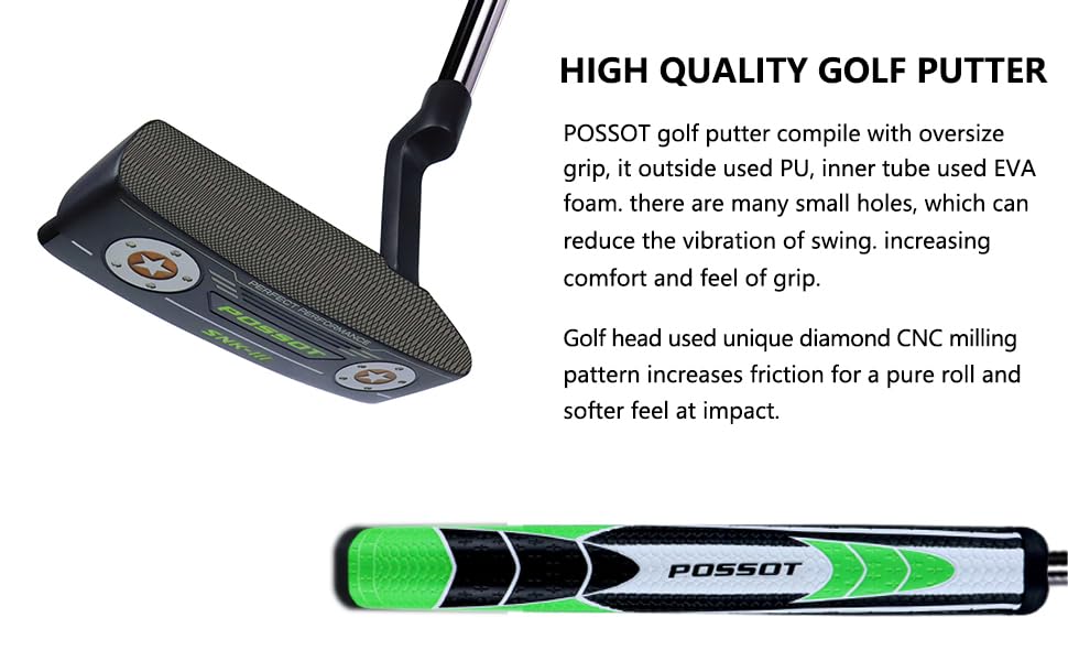 POSSOT Golf Putter CNC Milled Premium Putter Golf Beautiful Screw Decoration Putter Head Sturdy Putter Shaft Right Handed Perfect Alignment Legal for Tournament Play, PU Grip