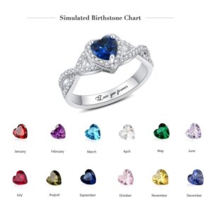 Personalized Birthstone Promise Rings Heart Love Halo Ring for Women 1 Stone Jewelry for Mother Daughter Her Best Friends Custom Engraved Name Gift.