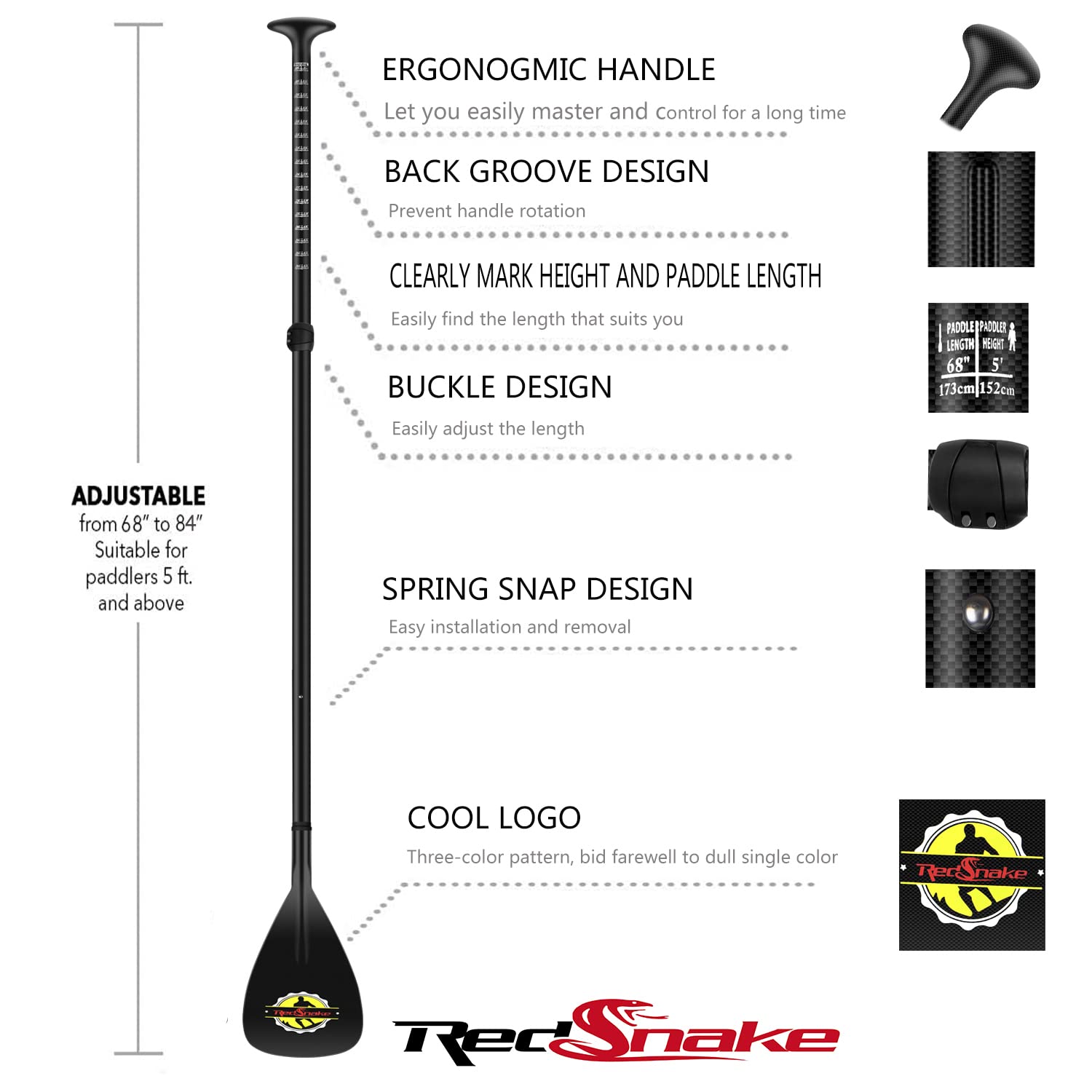 Full Carbon Fiber SUP Paddle - 3 Piece Adjustable Stand Up Paddle Board Paddles - reliable, Lightweight & Floating Paddleboard Oar Hyrdrodynamic Blade for Power Performance for Efficient Strokes