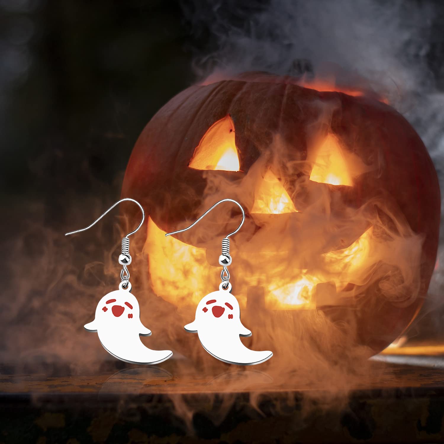 WUSUANED Cute Ghost Earrings Hu Tao Ghost Shape Jewelry Genshin Halloween Cosplay Gifts For Game Anime Lovers (Ghost earrings)