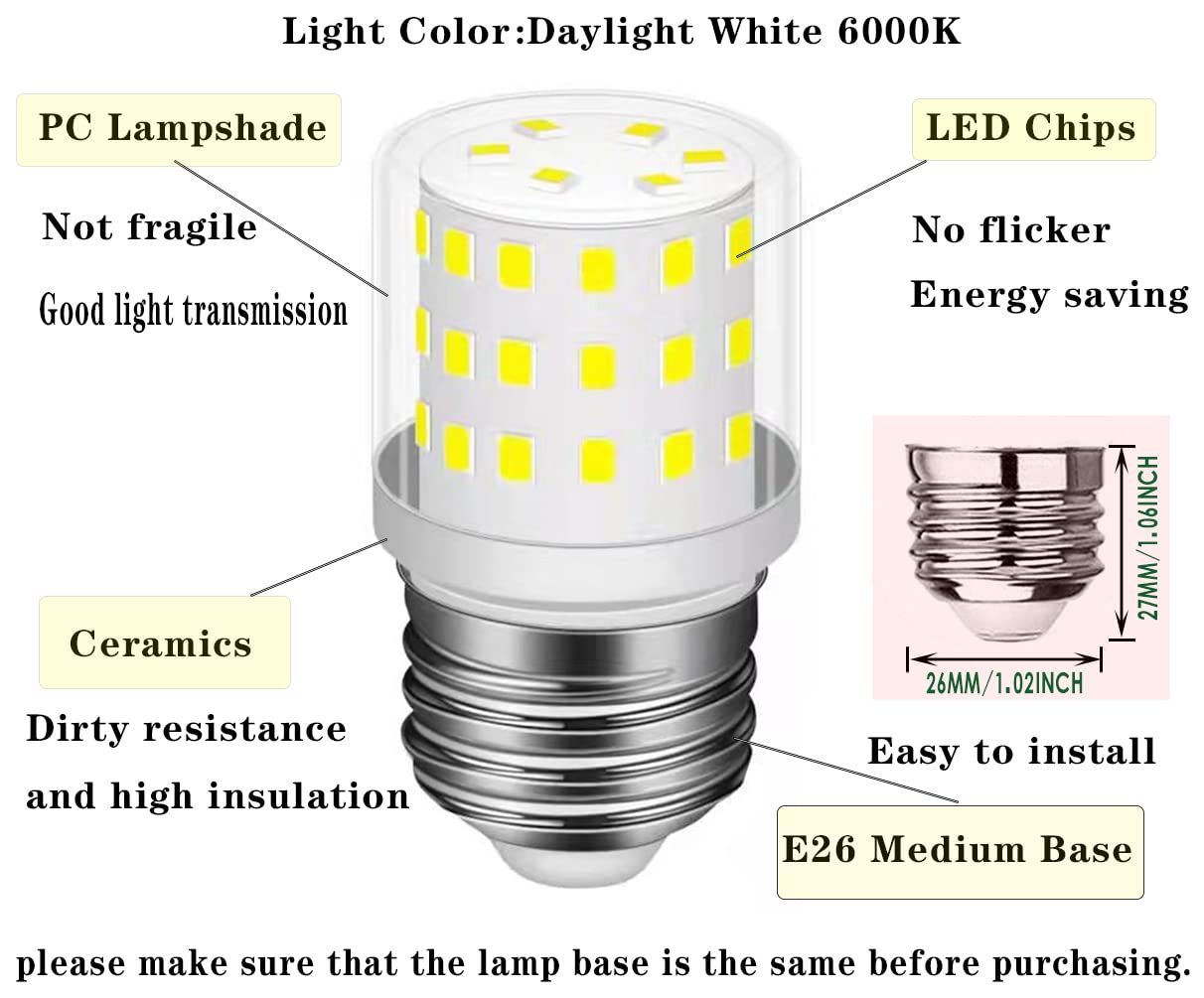 Refrigerator Light Bulb 5W 50W Equivalent Fridge Freezer Waterproof LED Bulbs E26 Medium Base T10 Tubular 120V Daylight White 6000K, 2 Count (Pack of 1)