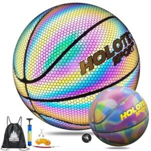 kpason basketball, holographic reflective glowing basketball, indoor outdoor night basketball game, adult & kids girls boys basketball gift, composite leather basketballs