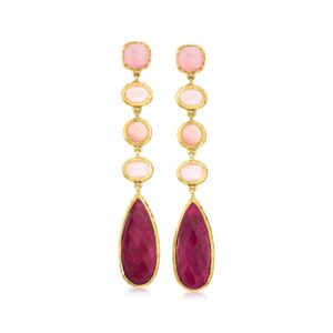 ross-simons 30.00 ct. t.w. ruby and 2.80 ct. t.w. multi-gemstone drop earrings in 18kt gold over sterling