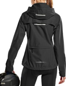 tsla women's cycling windbreaker jacket, waterproof running workout rain jackets, packable reflective hiking hoodie, cycling black, small