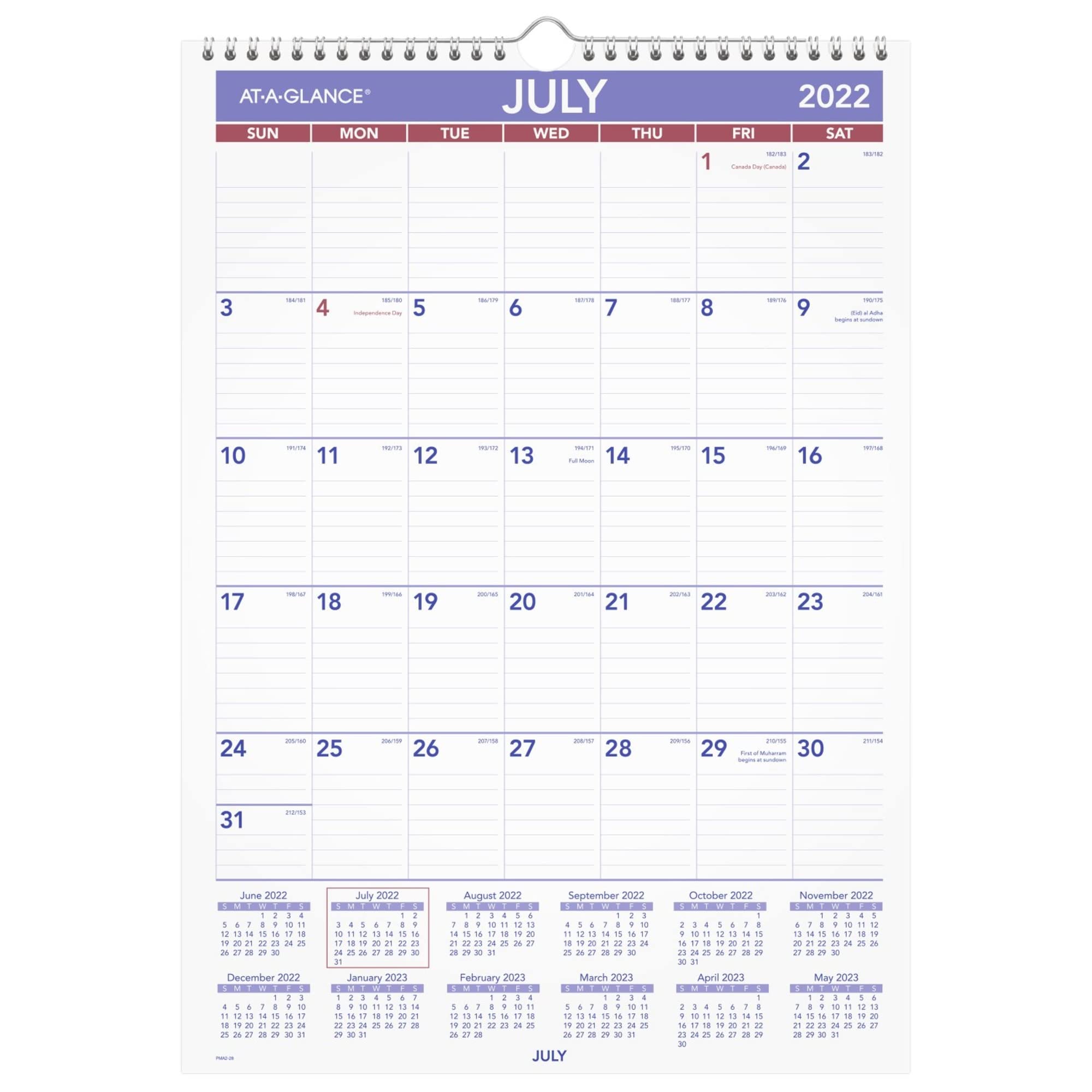 AT-A-GLANCE 2022-2023 Wall Calendar, Monthly Academic, 12" x 17", Medium, Wirebound (PMA228)