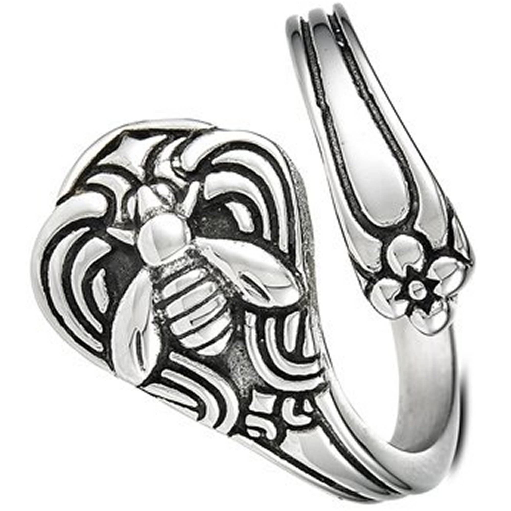 Fantasy Forge Jewelry Bee Spoon Ring Womens Silver Stainless Steel Garden Insect Boho Band Sizes 6-10 (7)