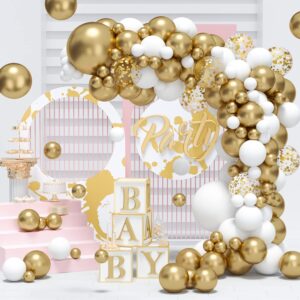 white gold balloon garland kit 100pcs 18inch 12inch 10inch 5inch with white metallic chrome gold and white gold confetti balloons for bridal shower birthday party graduation decorations