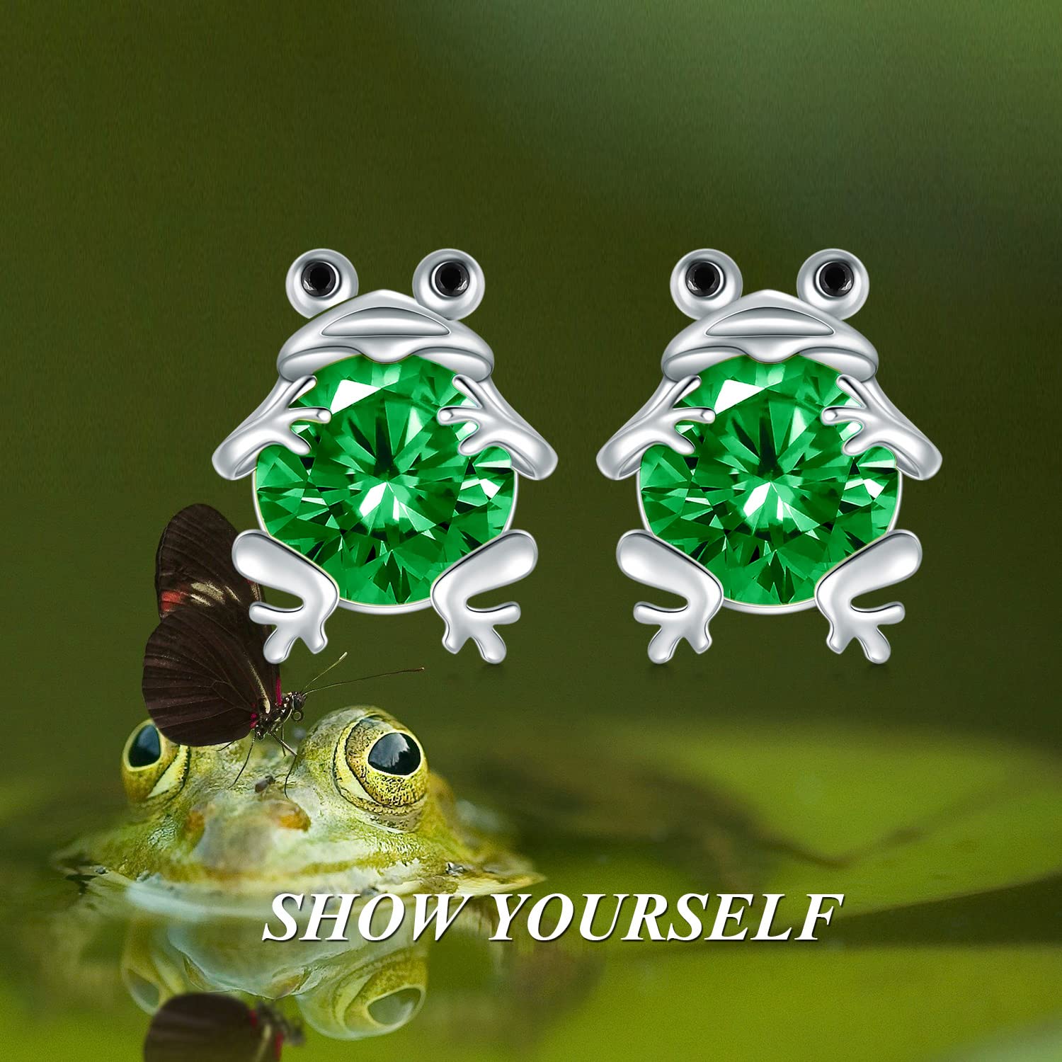 POPKIMI Valentine Frogs Gifts,Frog Earring S925 Sterling Silver Frog Earrings Frog Jewelry Valentine's Day Gifts for Teen Girls Daughter Granddaughter, Metal, Cubic Zirconia