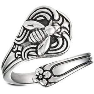 fantasy forge jewelry bee spoon ring womens silver stainless steel garden insect boho band sizes 6-10 (7)