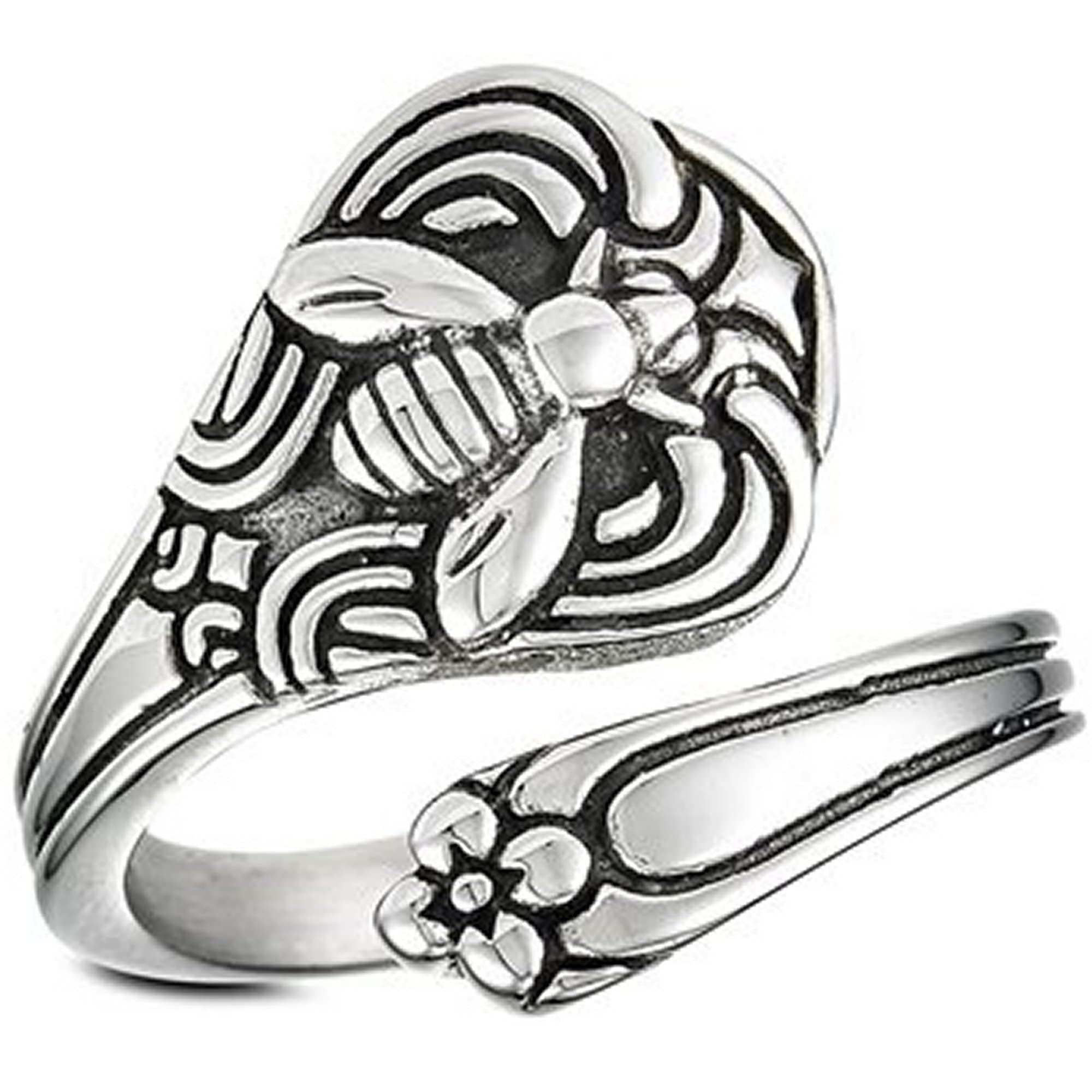 Fantasy Forge Jewelry Bee Spoon Ring Womens Silver Stainless Steel Garden Insect Boho Band Sizes 6-10 (7)