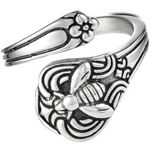 Fantasy Forge Jewelry Bee Spoon Ring Womens Silver Stainless Steel Garden Insect Boho Band Sizes 6-10 (7)