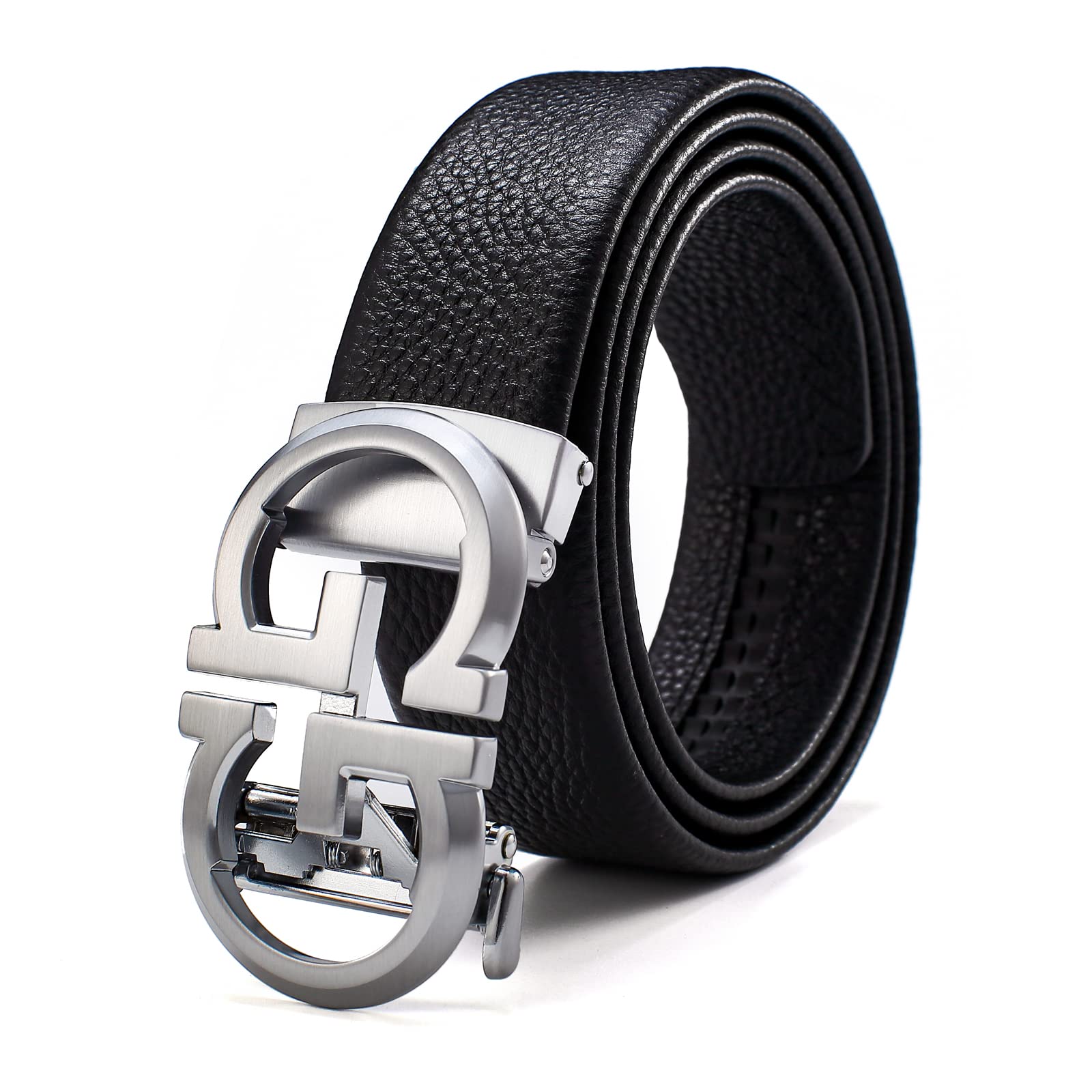 ARIMIA Fashion Diamond Men Real Leather Ratchet Belt Black Adjustable Length Full Grain Soft Genuine Cowhide Strap 1.5 Inch Wide (Silver Black G1, Adjustable from 26" to 46" Waist)