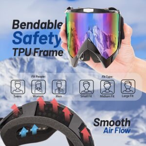 Braylin Adult Ski Goggles, 2-Pack Snowboard Goggles for Youth, Teens, Men & Women, Wide View Snowmobile Goggles