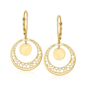 ross-simons italian 14kt yellow gold openwork circle drop earrings