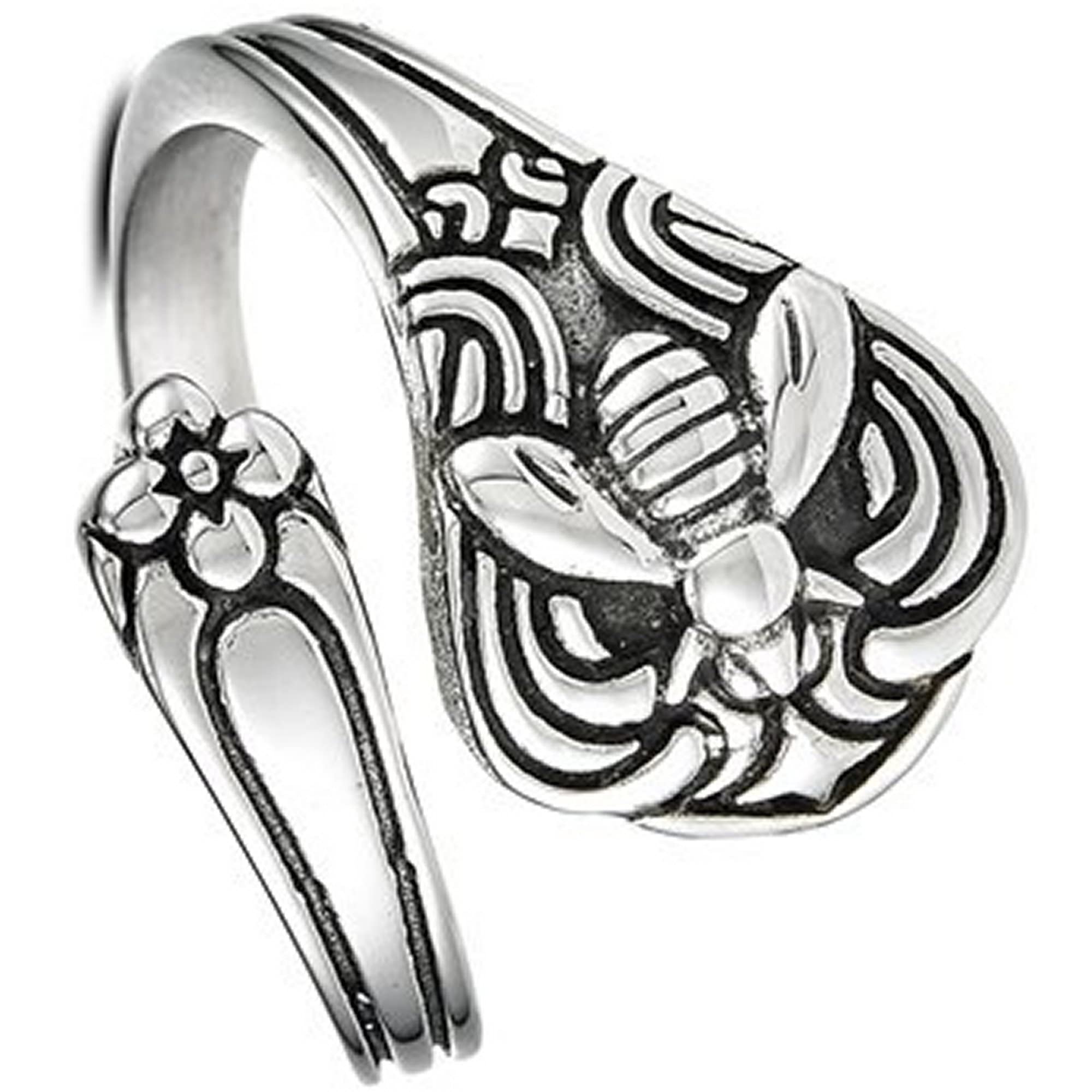 Fantasy Forge Jewelry Bee Spoon Ring Womens Silver Stainless Steel Garden Insect Boho Band Sizes 6-10 (7)