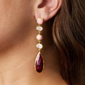 Ross-Simons 30.00 ct. t.w. Ruby and 2.80 ct. t.w. Multi-Gemstone Drop Earrings in 18kt Gold Over Sterling