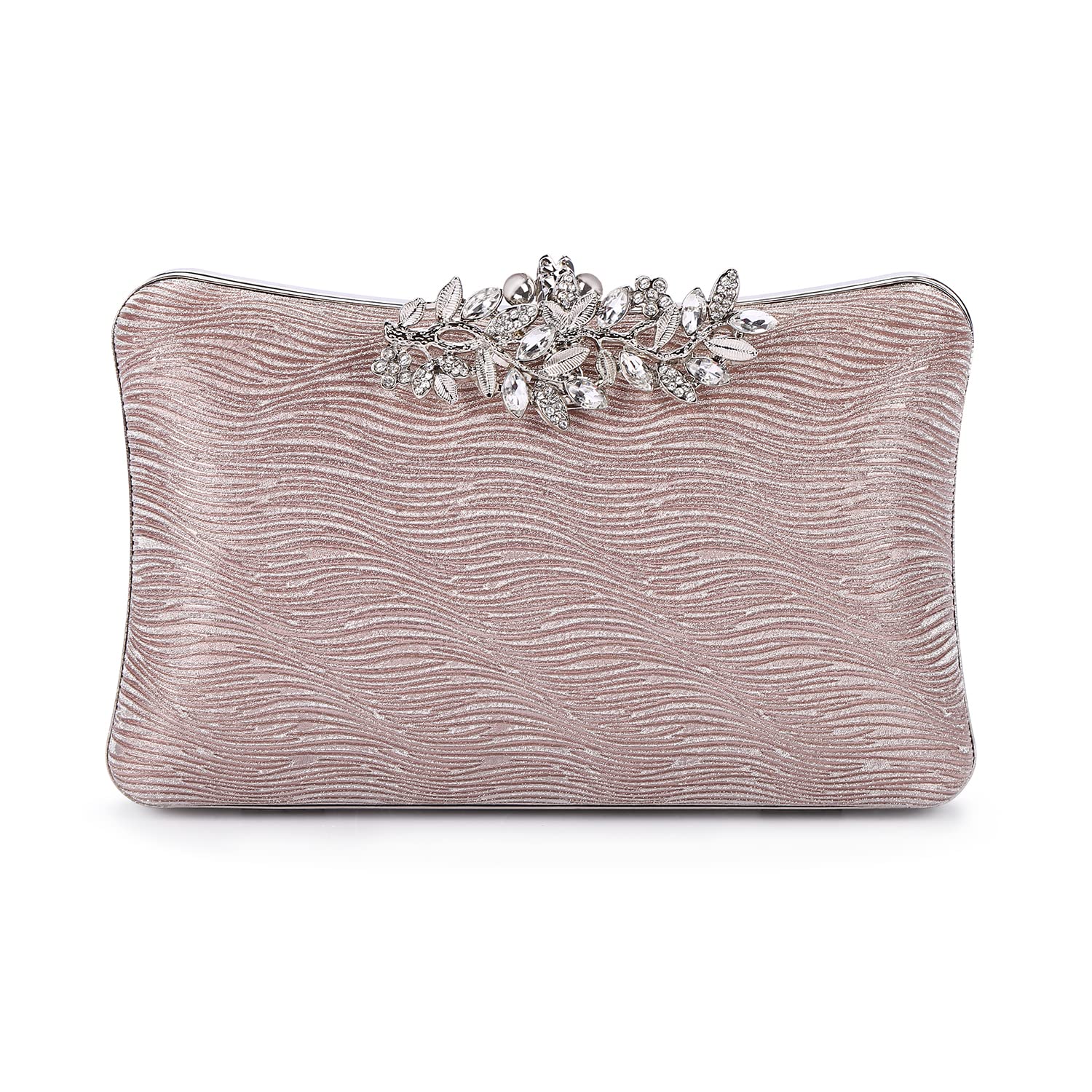 Mulian LilY Rose Gold Giltter Evening Bags For Women With Flower Closure Rhinestone Crystal Embellished Clutch Purse For Party Wedding M408