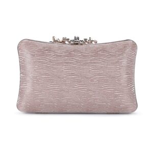 Mulian LilY Rose Gold Giltter Evening Bags For Women With Flower Closure Rhinestone Crystal Embellished Clutch Purse For Party Wedding M408