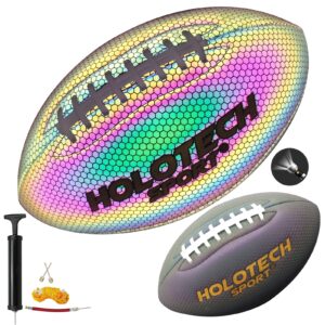 kpason football, holographic football official size 9 reflective glowing footballs for kids, teens and adults, composite leather football