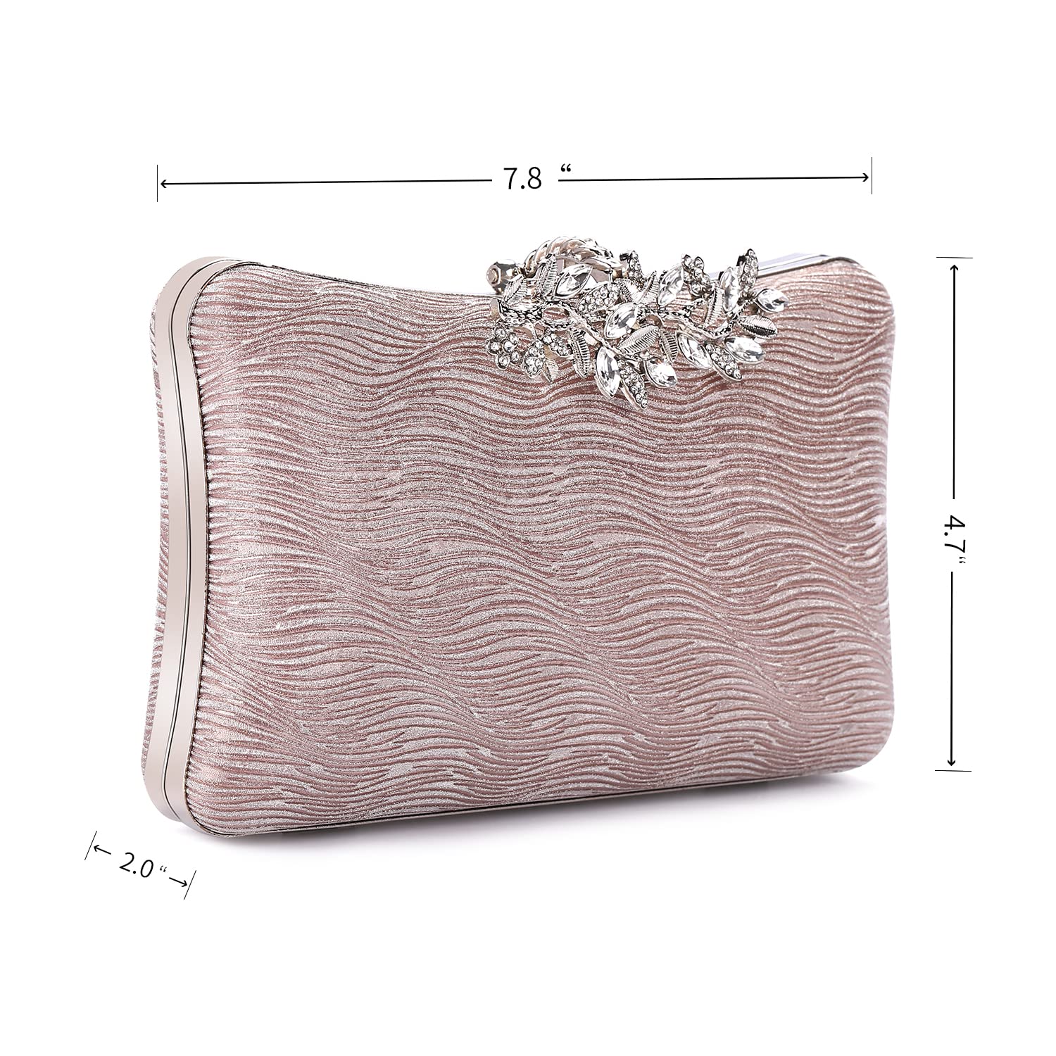 Mulian LilY Rose Gold Giltter Evening Bags For Women With Flower Closure Rhinestone Crystal Embellished Clutch Purse For Party Wedding M408