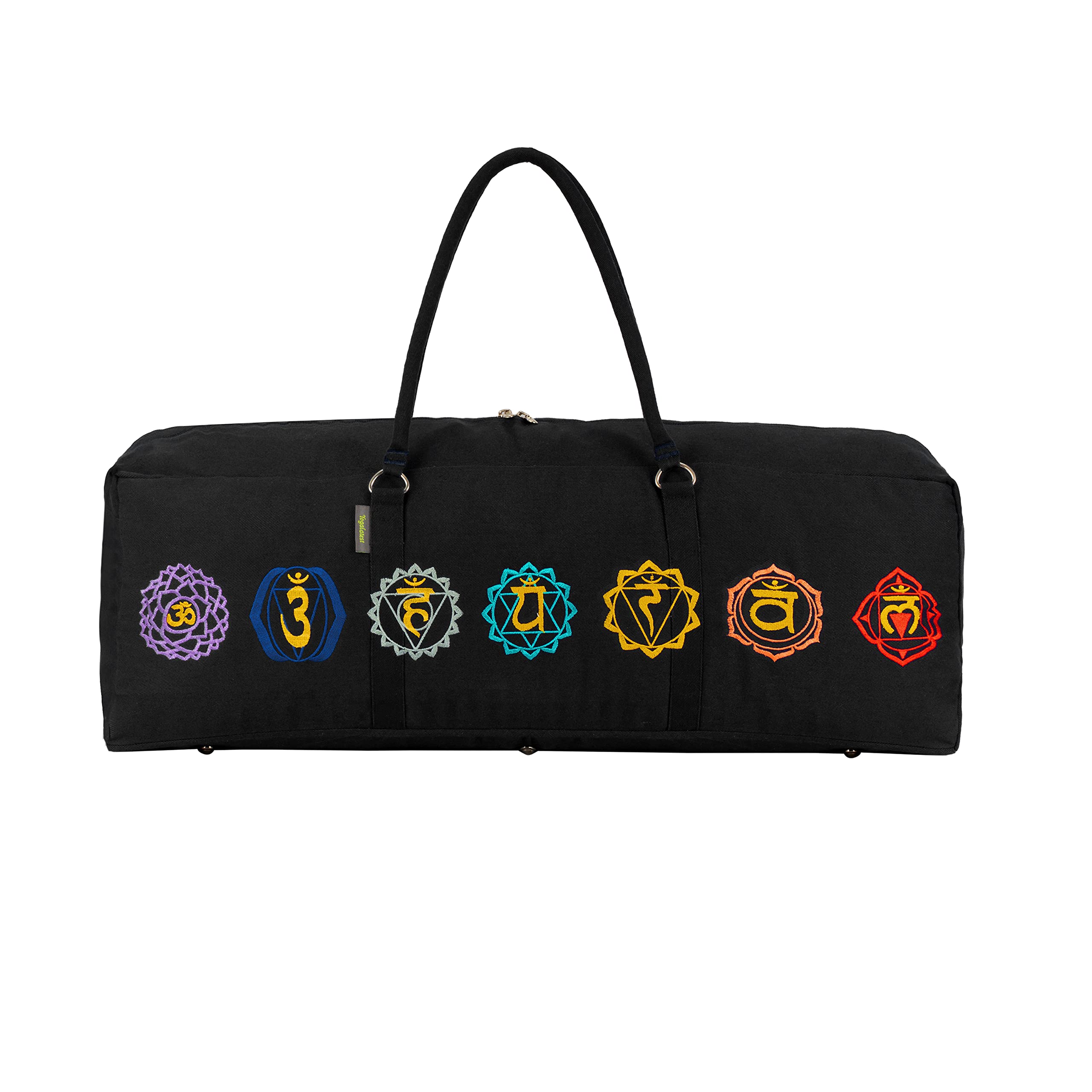 Seven Chakra Yoga Mat Bag | Yoga Meditation Luxurious 7 Chakras Embroidery 100% Cotton Fabric Bag - Size - 29" X 8" X 12" (Black)