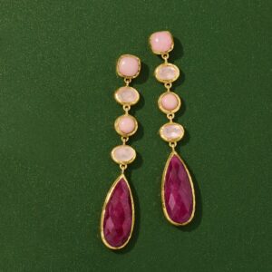 Ross-Simons 30.00 ct. t.w. Ruby and 2.80 ct. t.w. Multi-Gemstone Drop Earrings in 18kt Gold Over Sterling