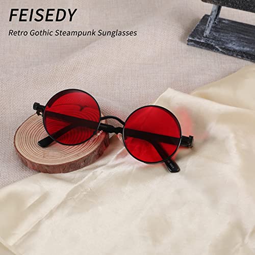 FEISEDY Retro Gothic Steampunk Sunglasses Round Metal Frame Punk Circle Inspired Shade Men B1857