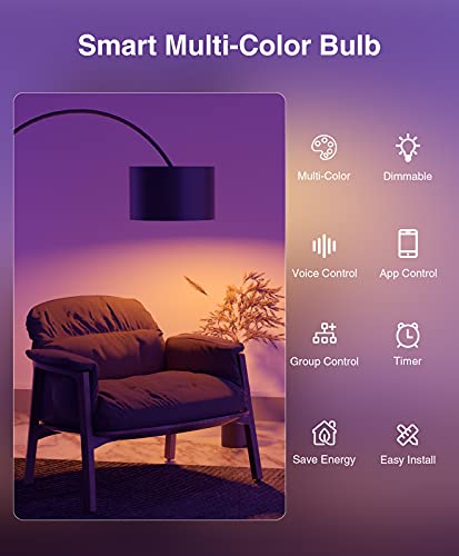 Beantech Smart Bulb, WiFi LED Light Bulbs, Color Changing Dimmable Light Bulb 2700K-6500K, Smart Light Bulbs Work with Alexa & Google Assistant, A19 Alexa Light Bulb, RGB Tunable White Bulb, 4 Pack